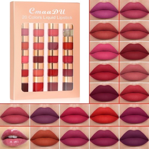 CmaaDu 20 Colors Matte Liquid Lipstick Lip Gloss Kit Long Lasting ...